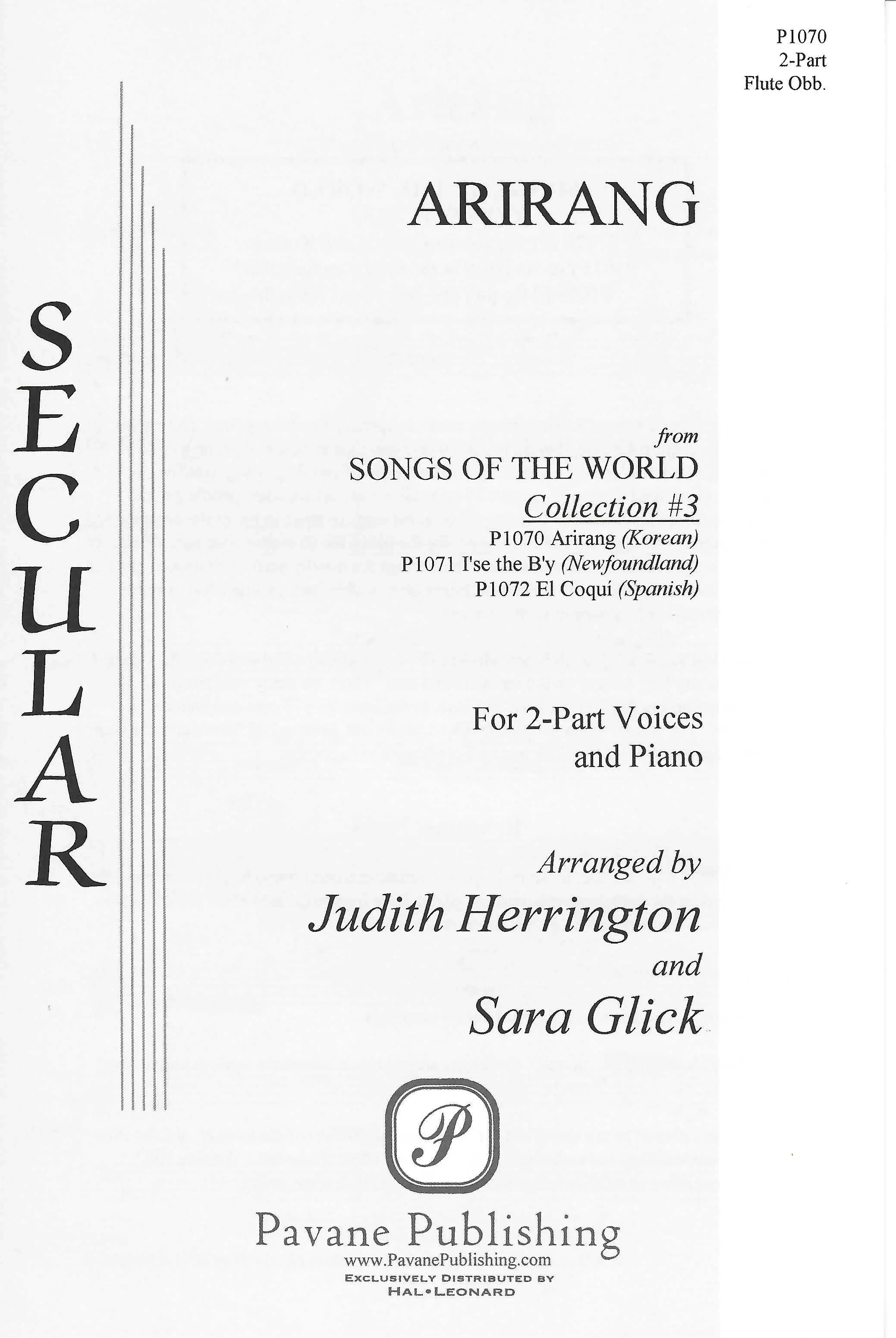Arirang - 2-Part Treble - Choral Score - Pavane Publishing