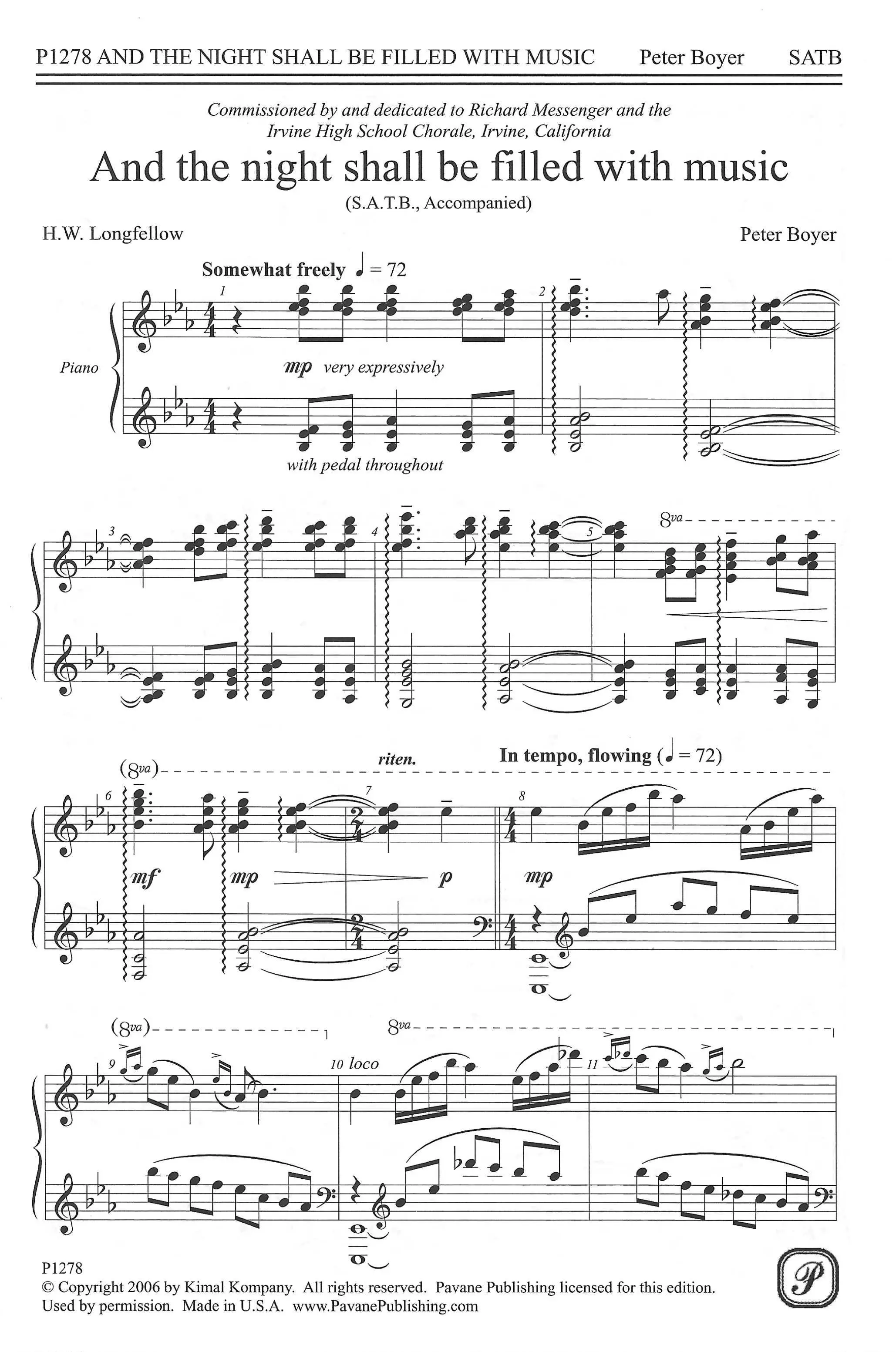 And The Night Shall Be Filled With Music - SATB - Choral Score - Pavane ...