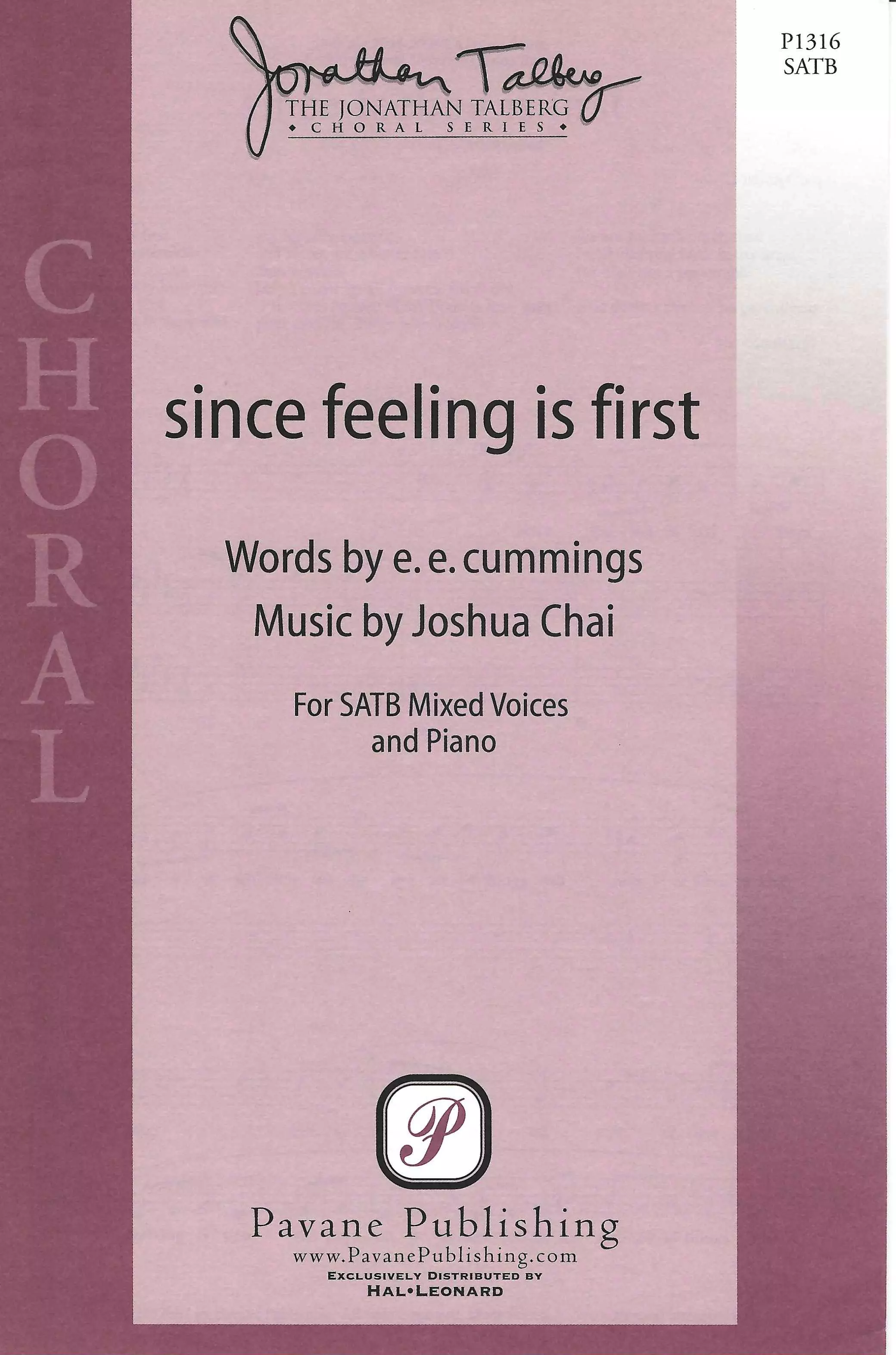 Since Feeling Is First - SATB - Choral Score - Pavane Publishing