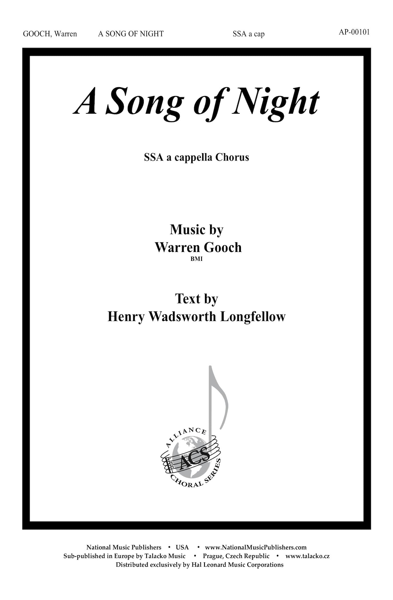 A Song Of Night – Ssa A Cap – SSA | National Music Publishers