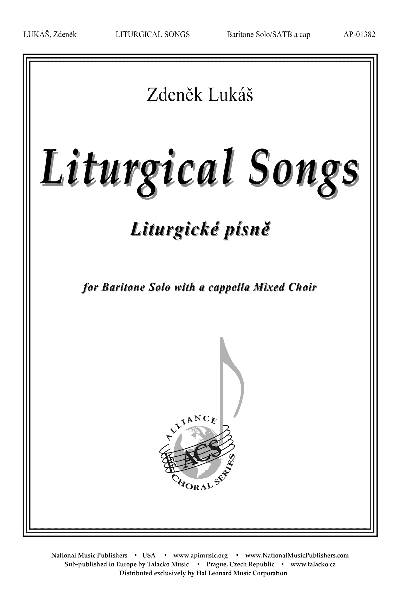 Liturgical Songs/Liturgicke Pisne - Satb-Bar Solo - SATB - National ...