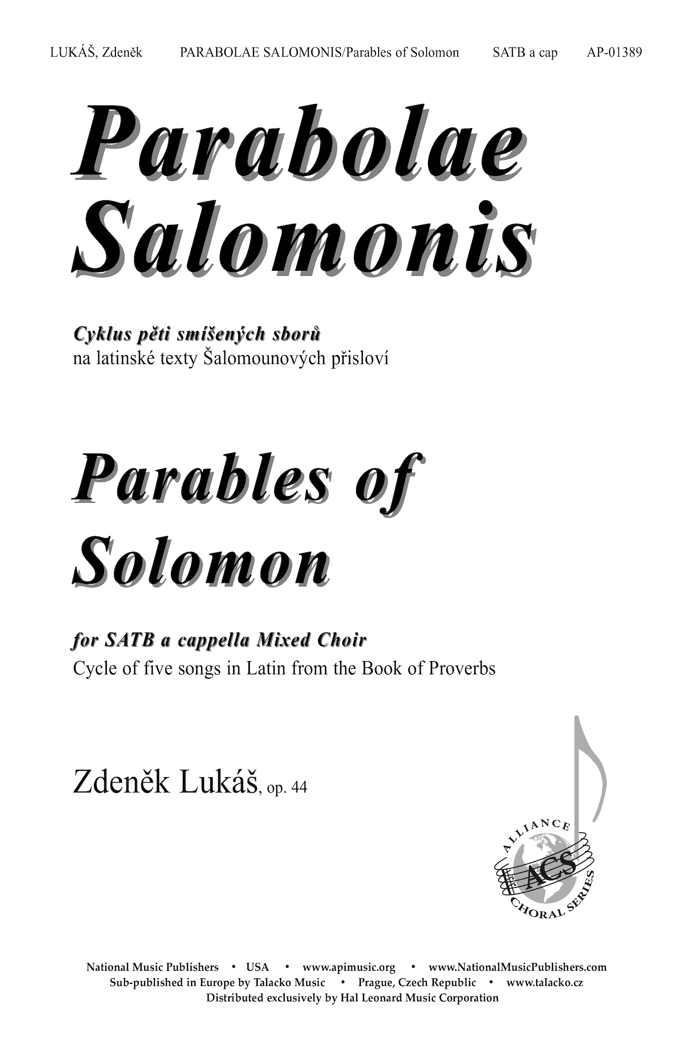 Parabolae Salomonis/Parables - Satb A Cap - SATB - National Music ...