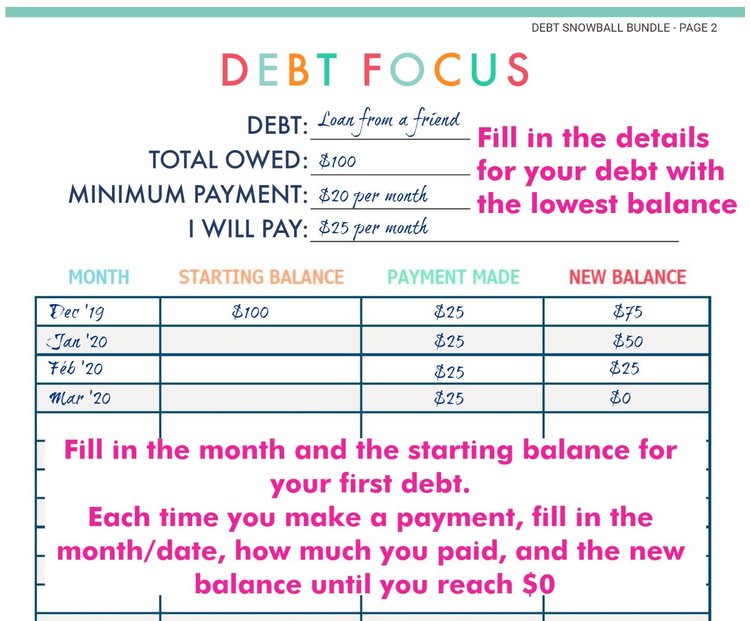 How To Get Out Of Debt With The Debt Snowball Method Free Worksheet