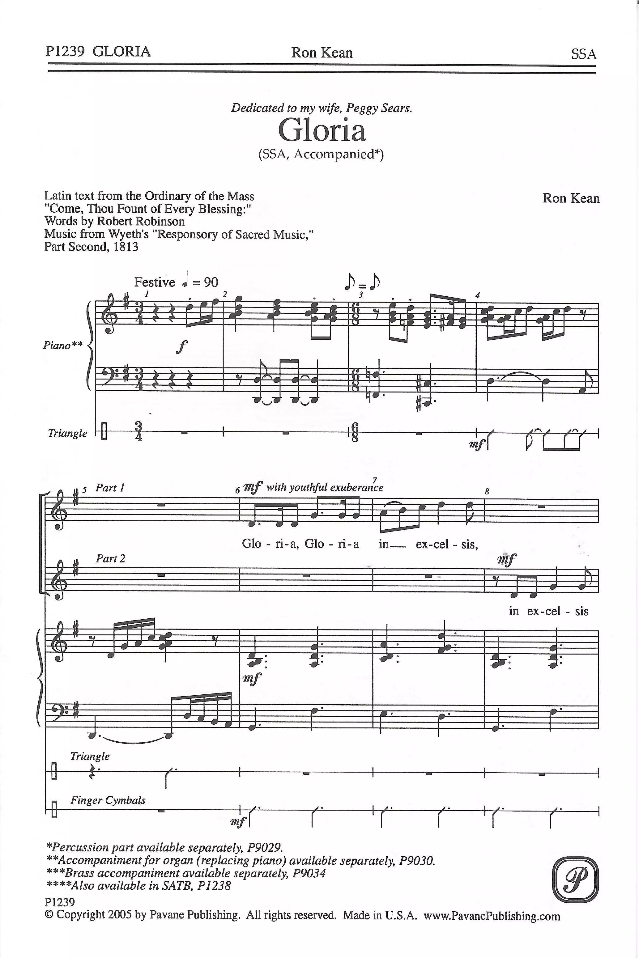 Gloria - SSA/SSAA - Choral Score - Digital - Pavane Publishing