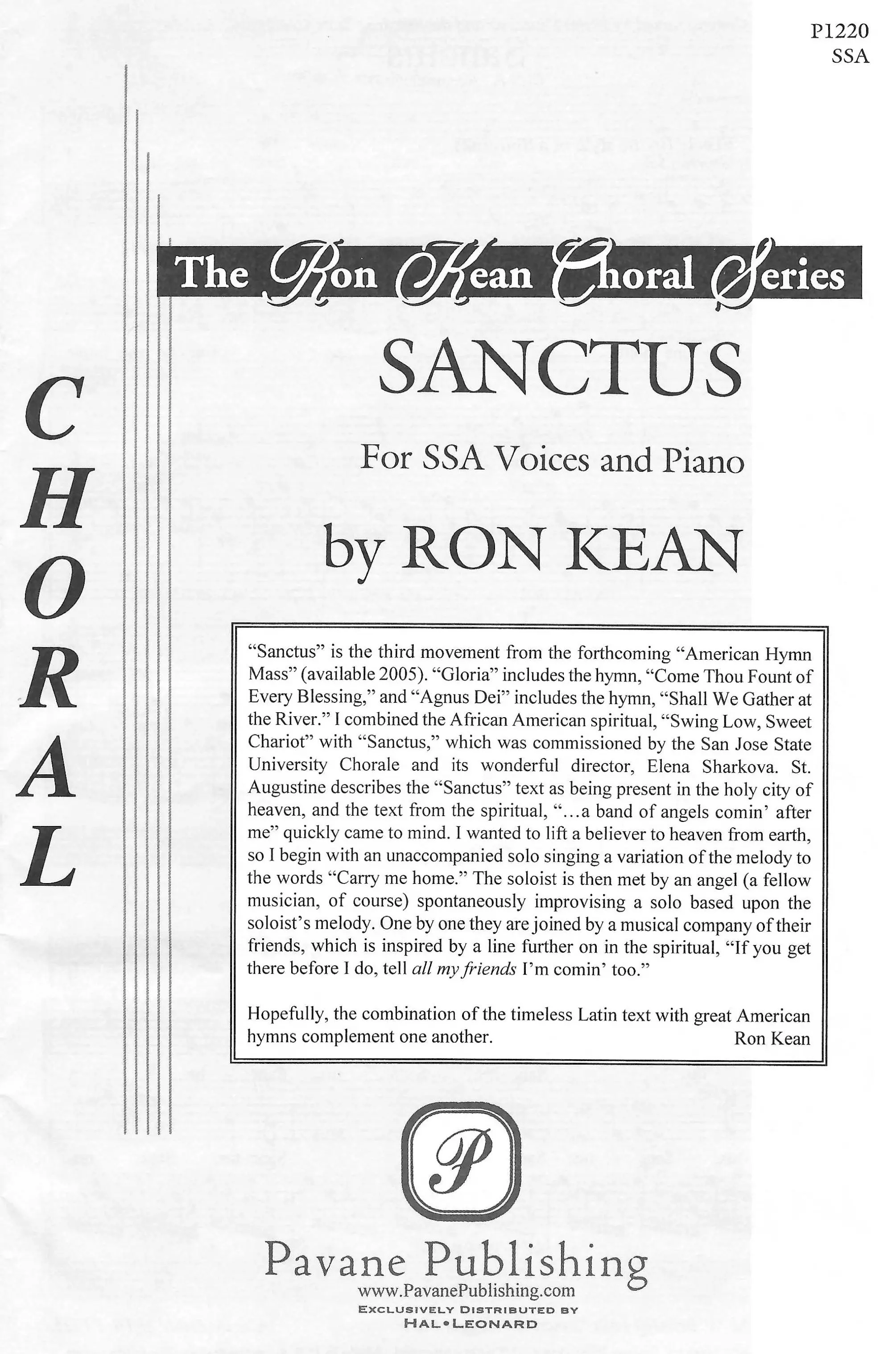 Sanctus (With ''Swing Low'') - SSA/SSAA - Choral Score - Pavane Publishing