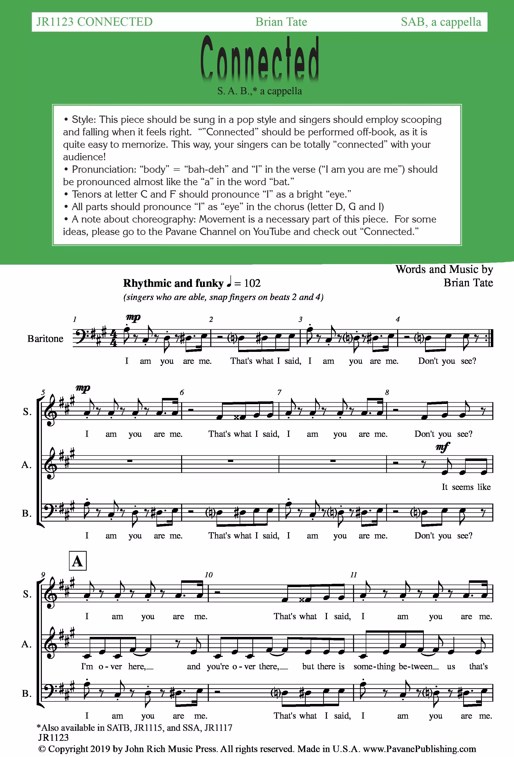 Connected - SAB - Choral Score - Pavane Publishing