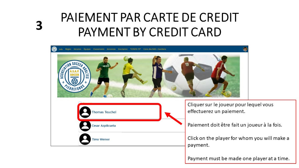 A.S.A.P. Soccer - Association Home - Comment Payer / How to Pay