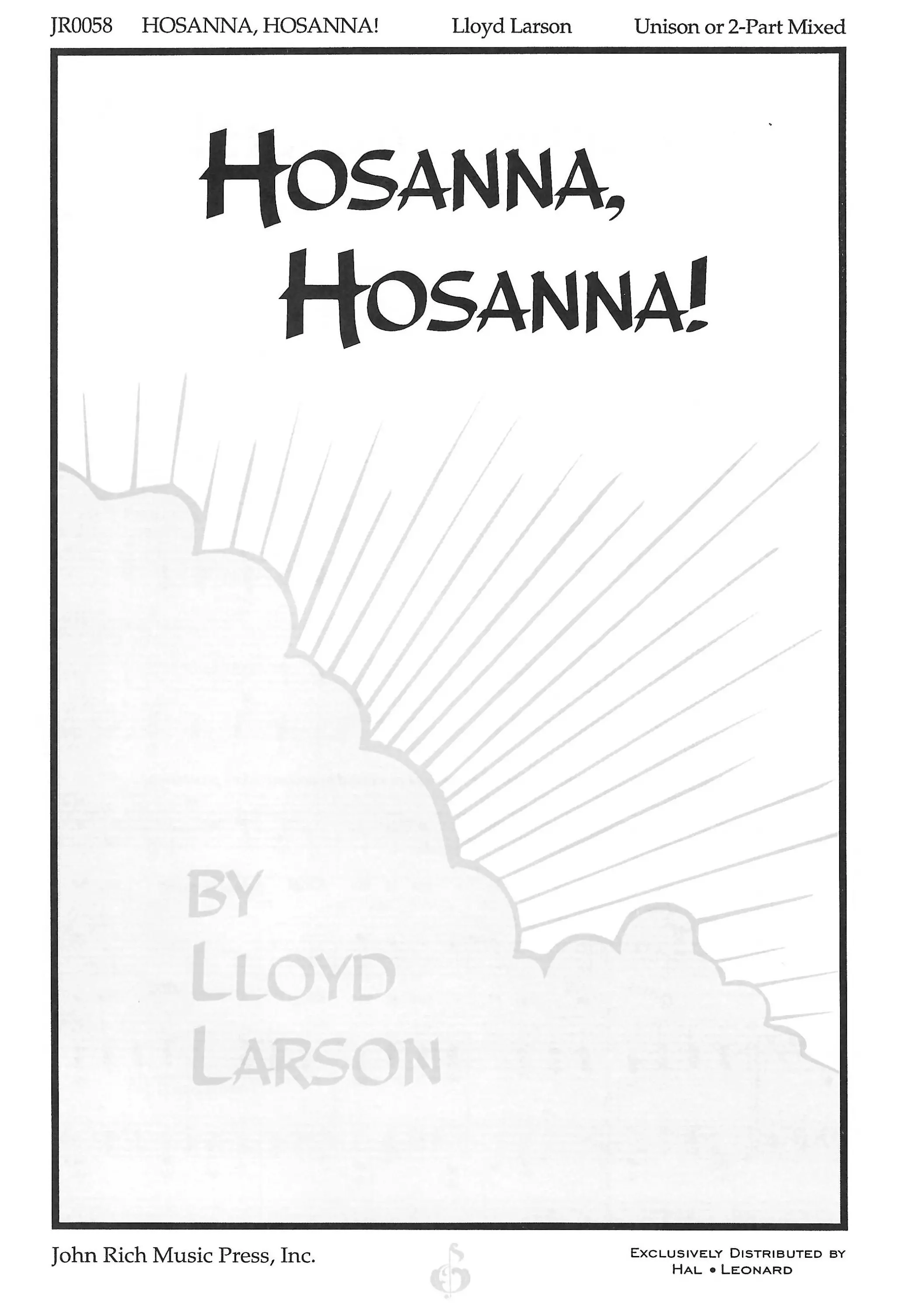 Hosanna, Hosanna - 2-Part Mixed - Choral Score - Pavane Publishing