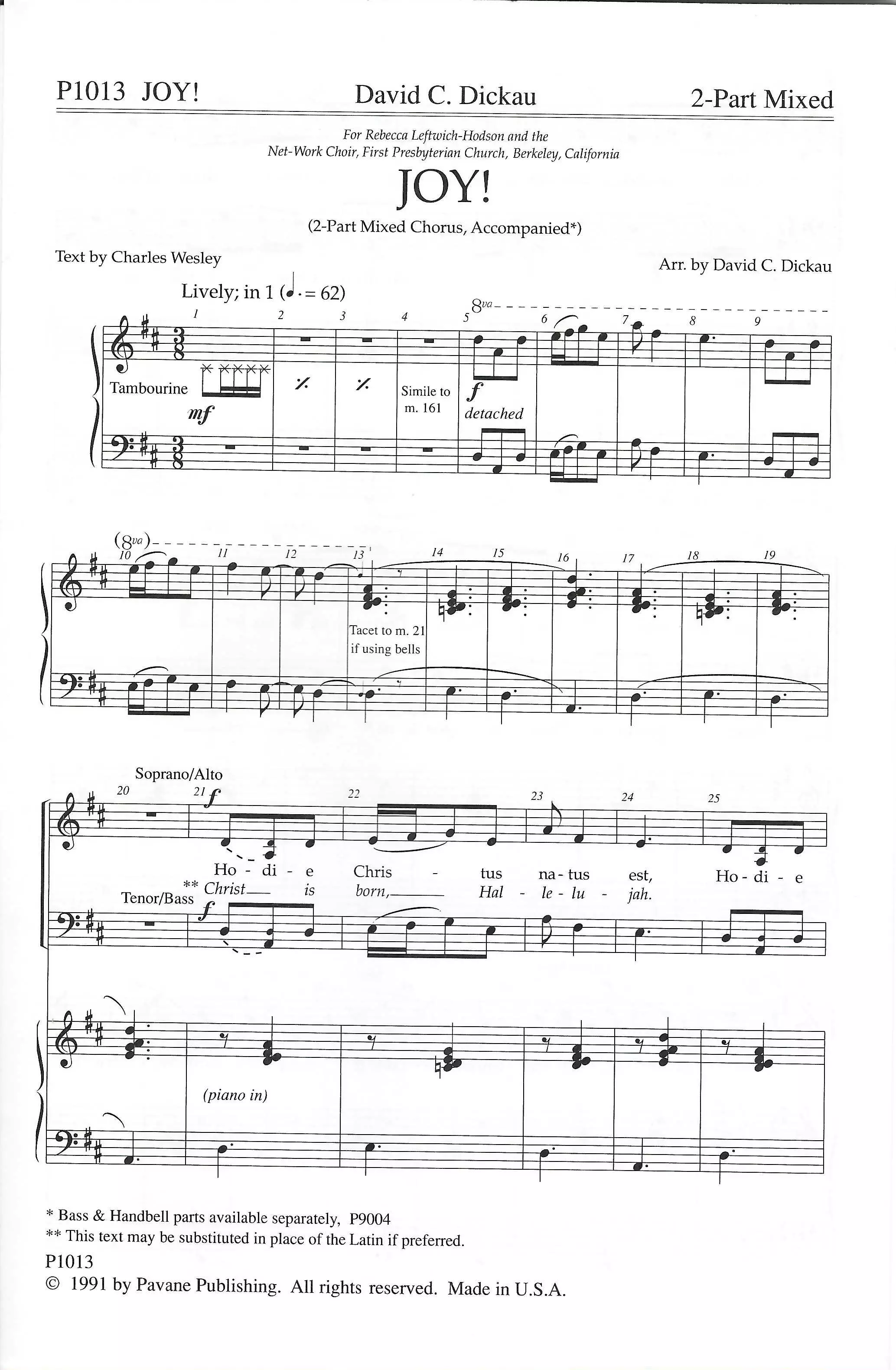 Joy! - 2-Part Mixed - Choral Score - Pavane Publishing