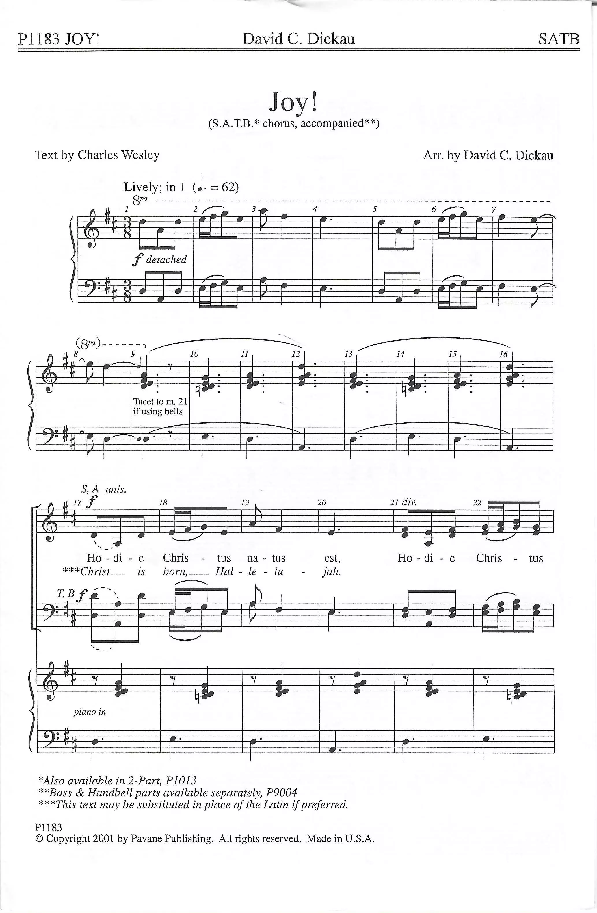 Joy! - SATB - Choral Score - Pavane Publishing