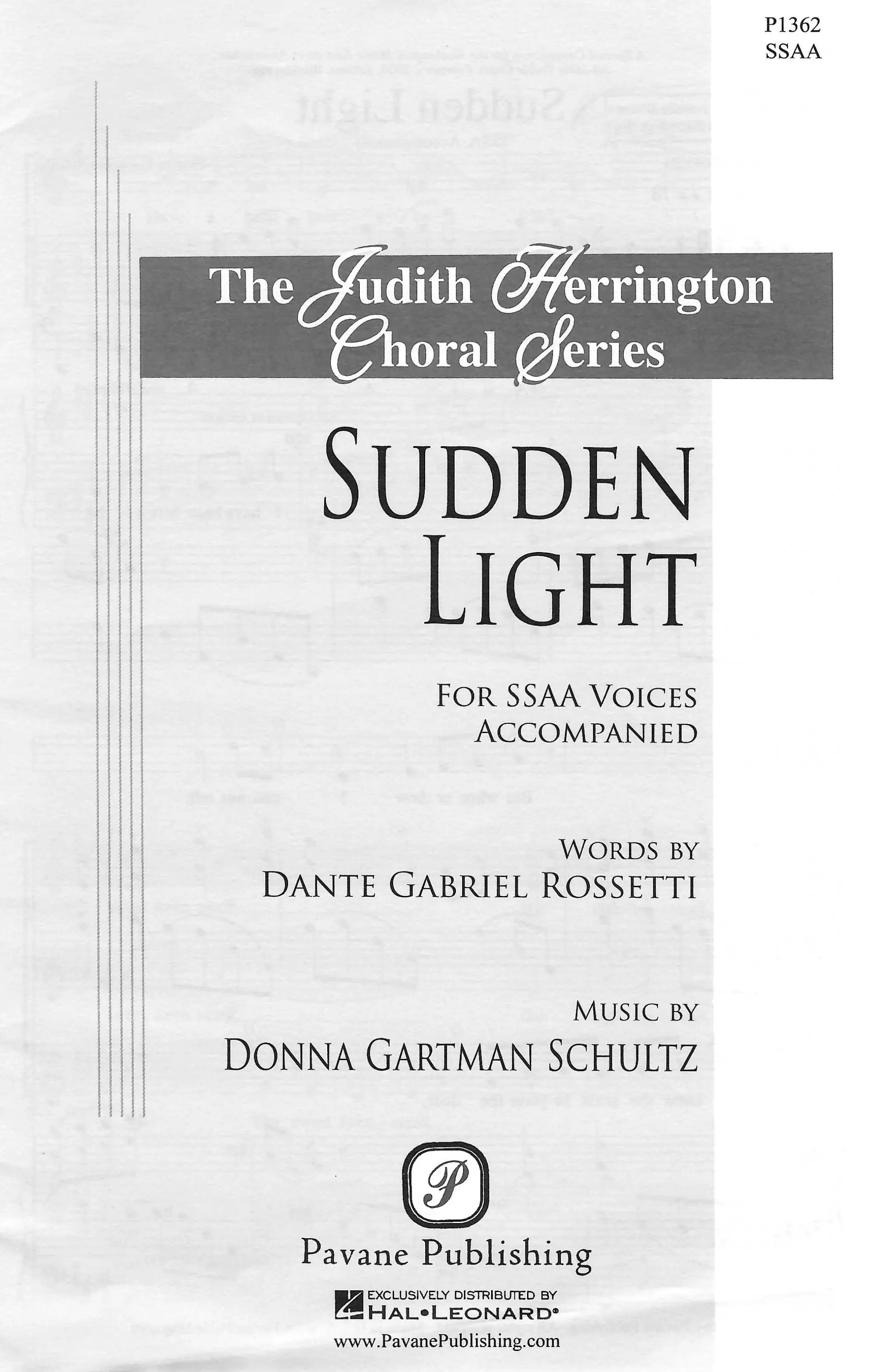 Sudden Light - SSA/SSAA - Choral Score - Pavane Publishing