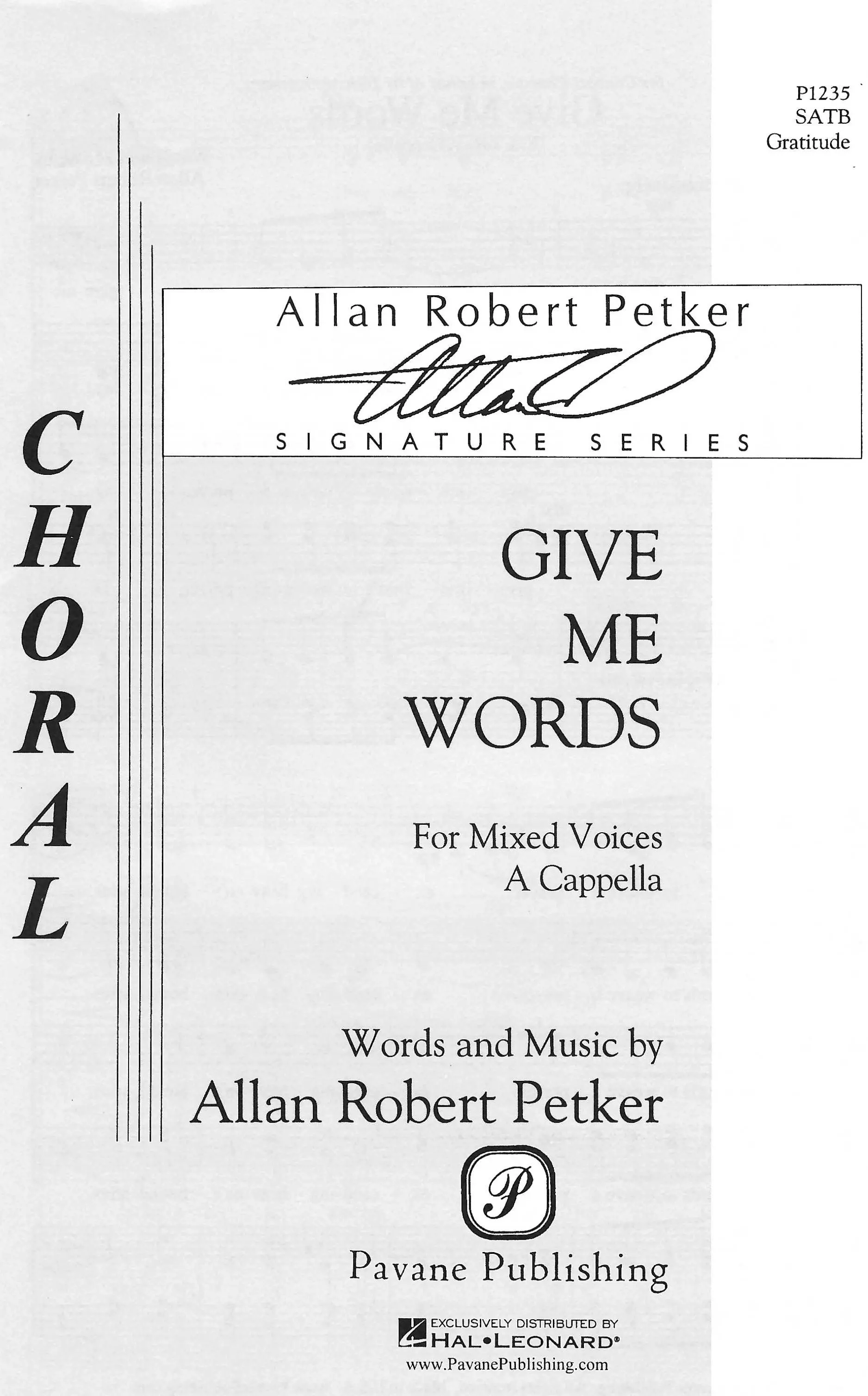 Give Me Words - SATB - Choral Score - Pavane Publishing