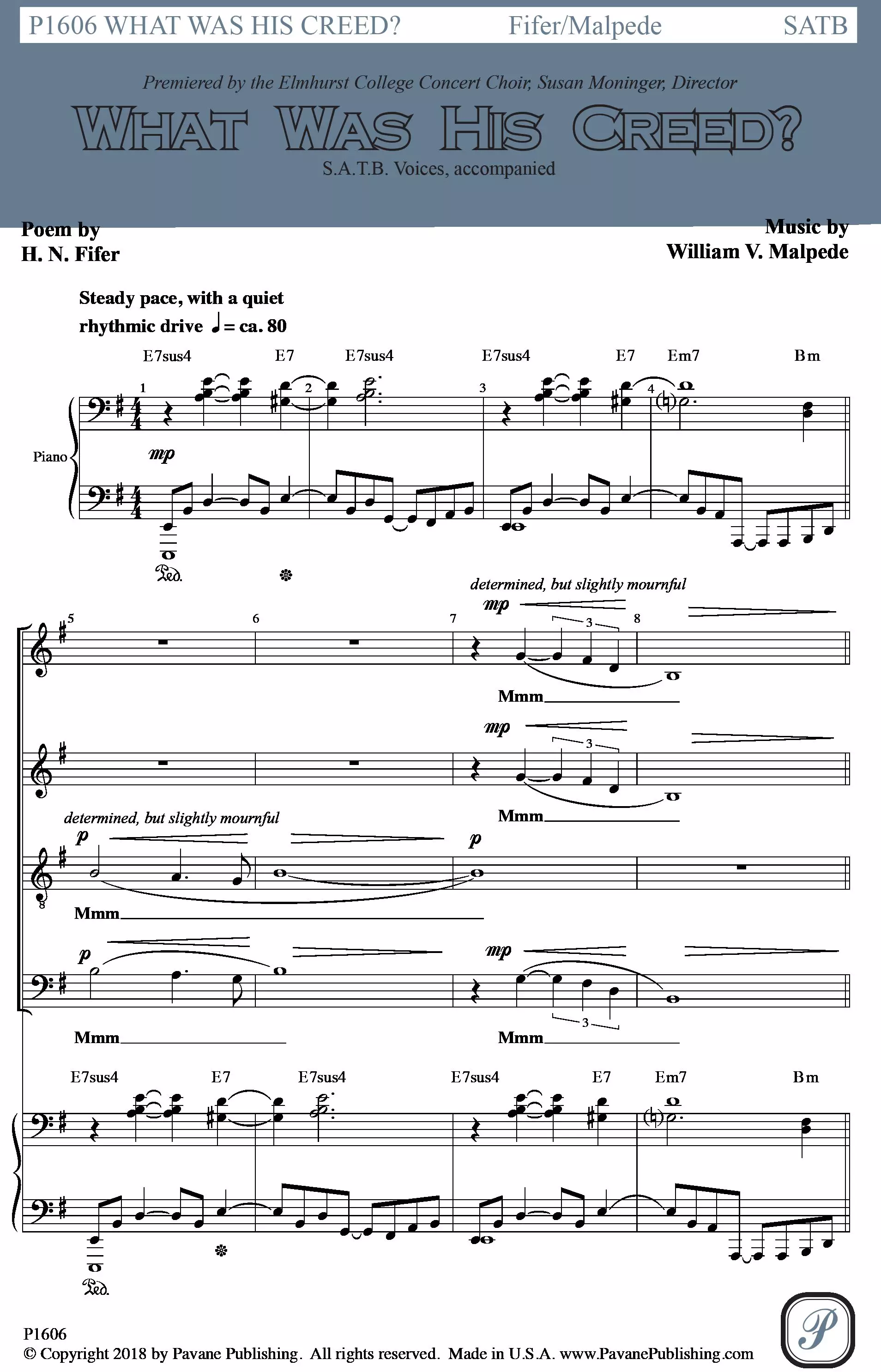 What Was His Creed - SATB - Choral Score - Pavane Publishing