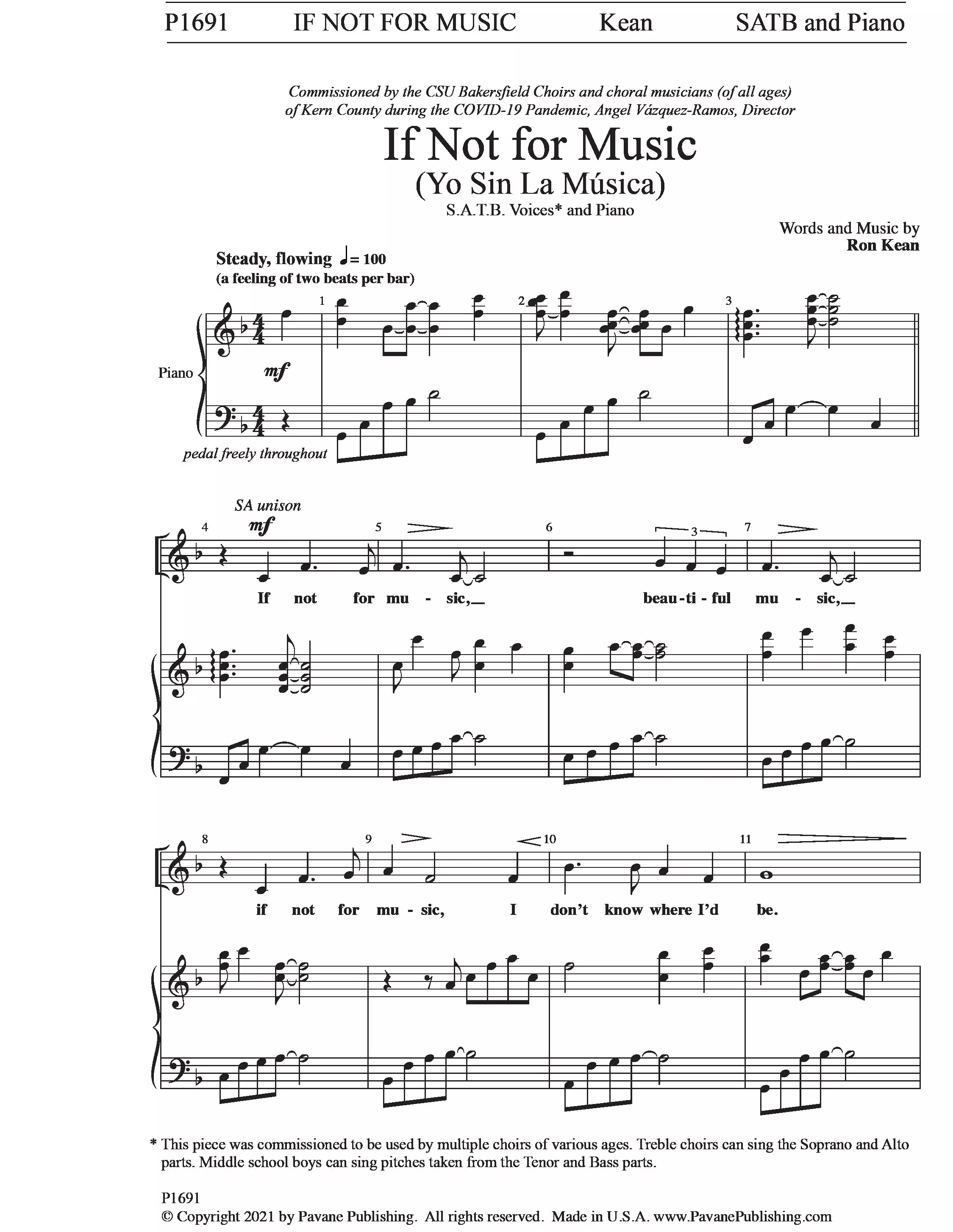 If Not For Music - SATB - Choral Score - Pavane Publishing
