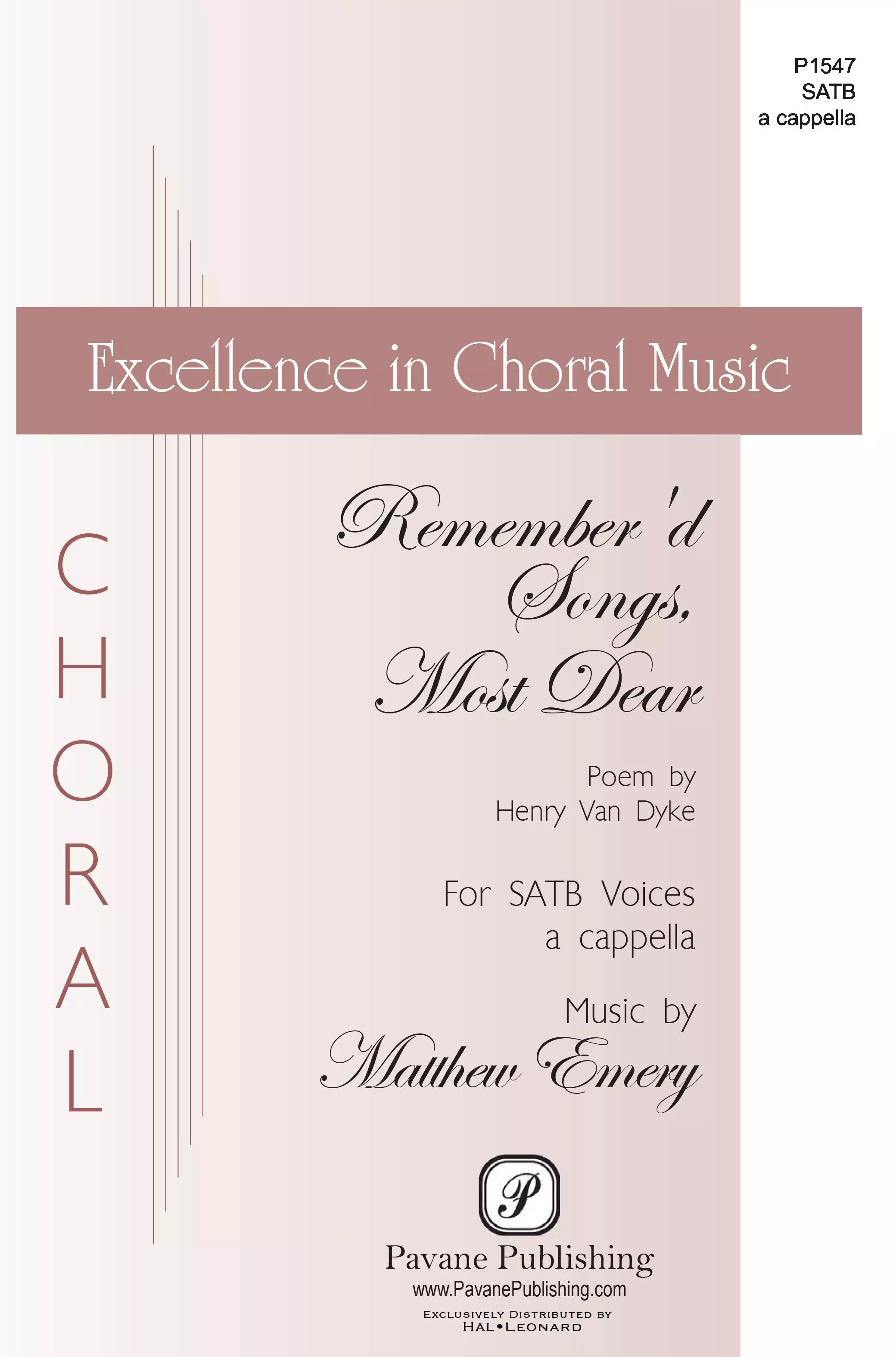 Remember'd Songs, Most Dear - SATB - Choral Score - Pavane Publishing