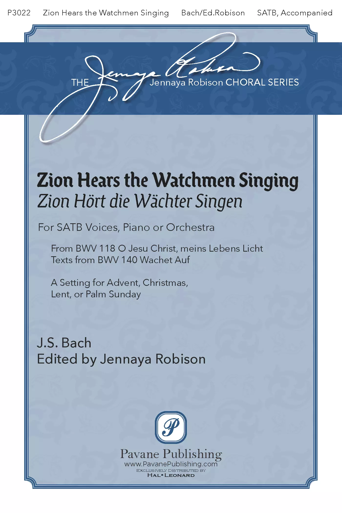 Zion Hears The Watchmen Singing - Bwv 118 - SATB - Choral Score - Pavane Publishing