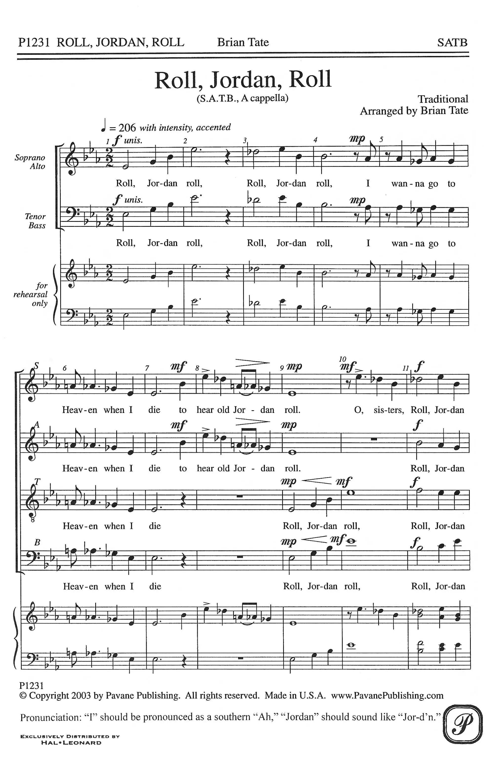 Roll, Jordan, Roll - SATB - Choral Score - Digital - Pavane Publishing