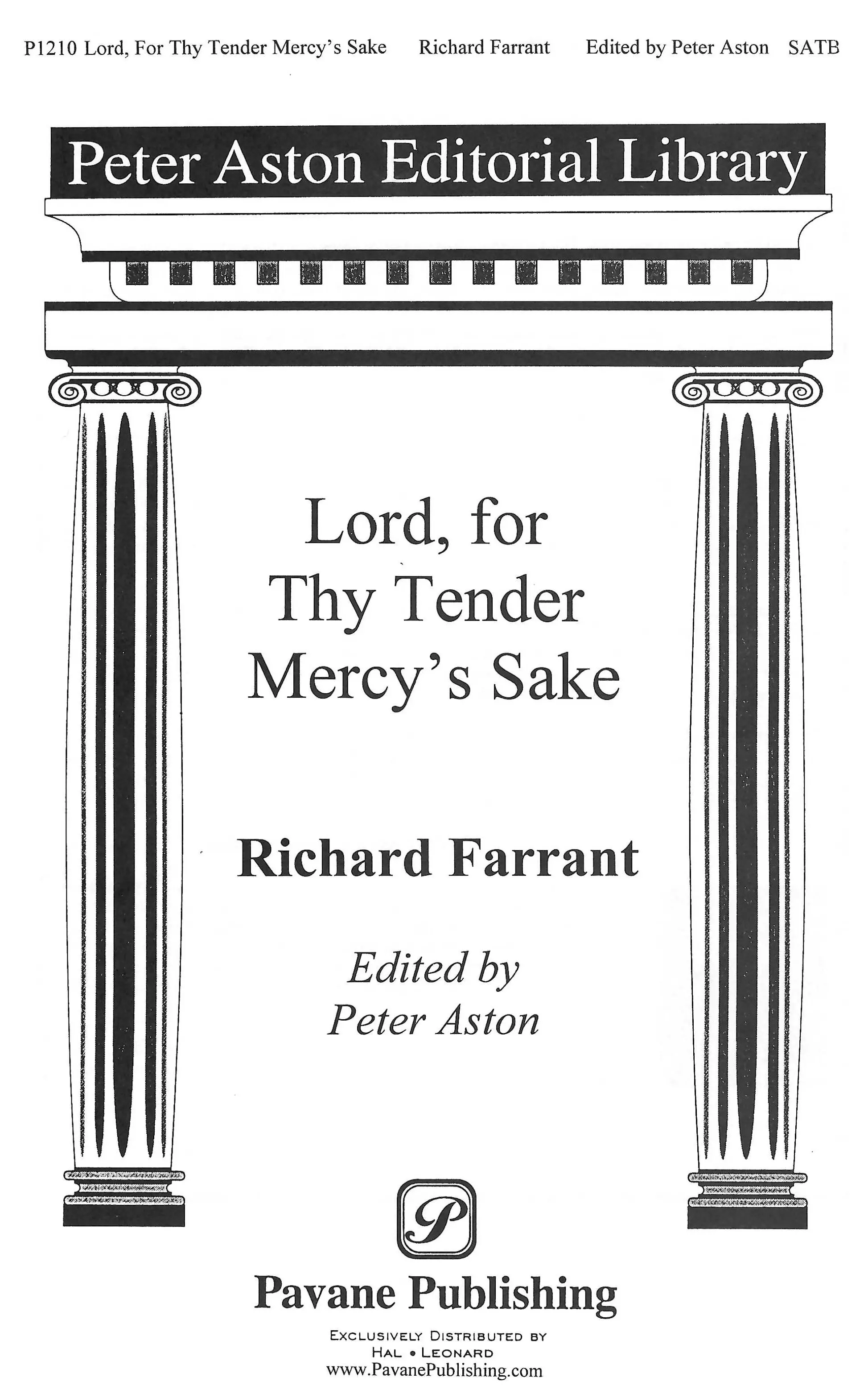 Lord, For Thy Tender Mercy's Sake - SATB - Choral Score - Pavane Publishing