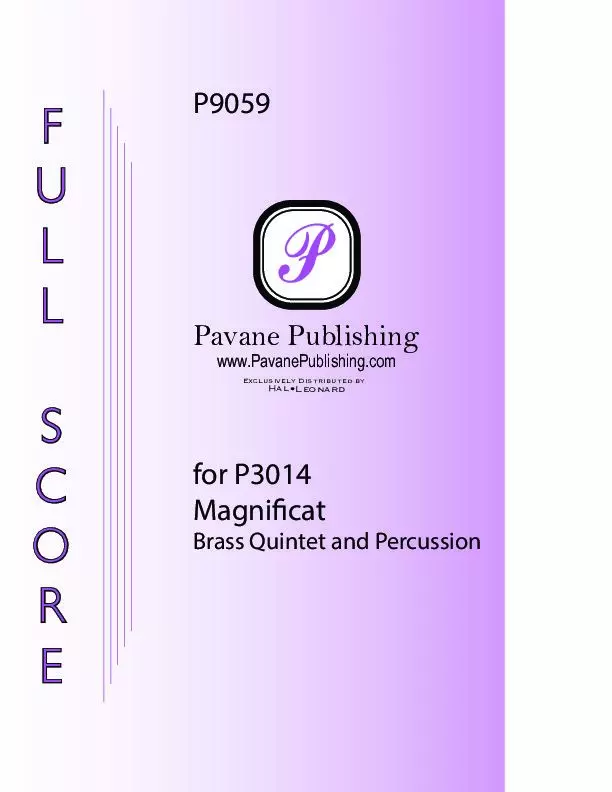 Magnificat - SATB, divisi - Brass Quintet Conductor's Score | Pavane ...