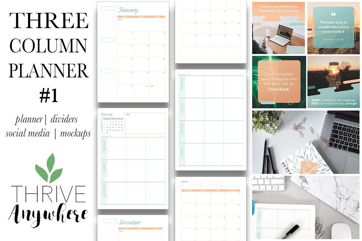 Three Column Weekly Monthly Planner #1 | Thrive Anywhere