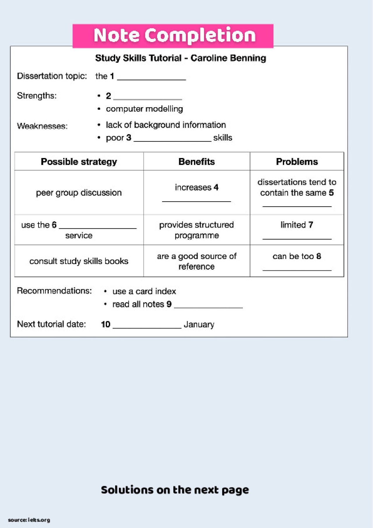 Note Completon - IELTS Listening