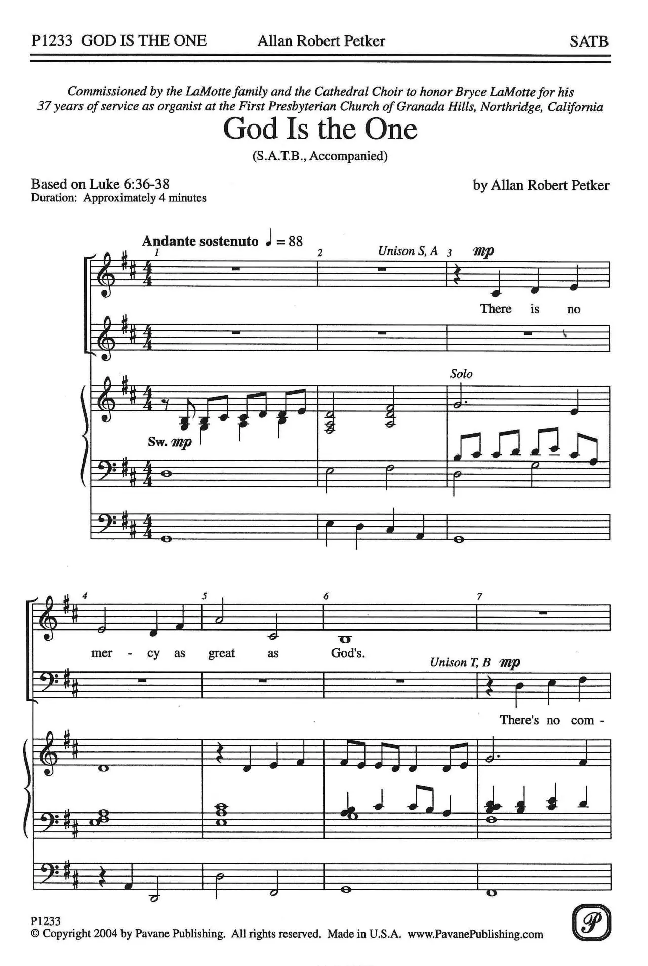 God Is The One - SATB - Choral Score | Pavane Publishing