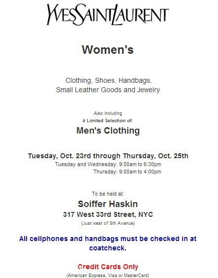 YSL Sample Sale October 2012 – WeLuvNY.com