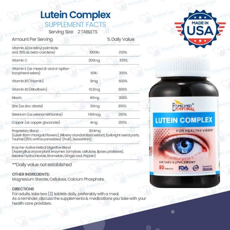 Esmond Natural Lutein Complex, Made in the USA, 80 Tablets